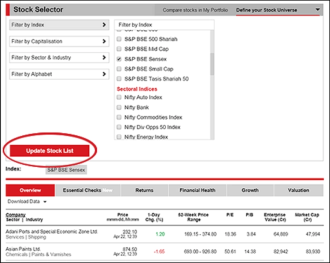Use Stock Selector to compare stocks | Value Research